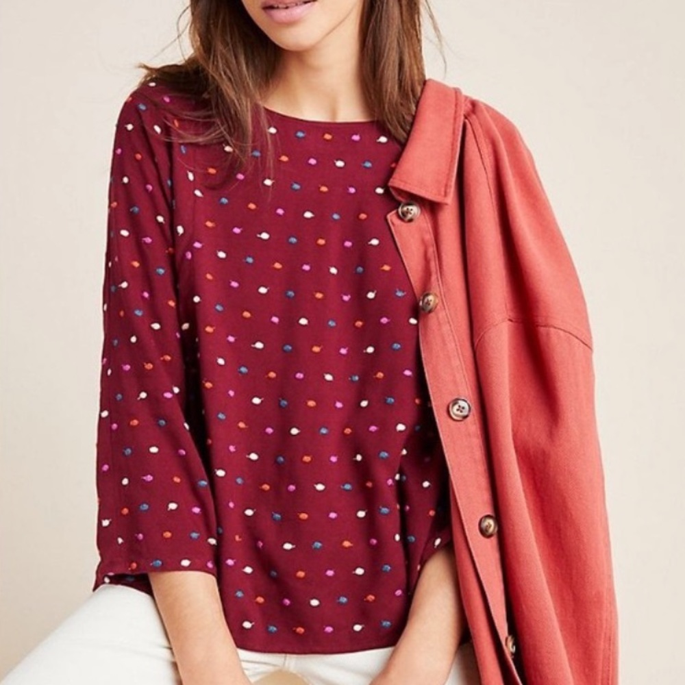 Anthropologie X Maeve Dottie Embroidered Blouse - Gem
